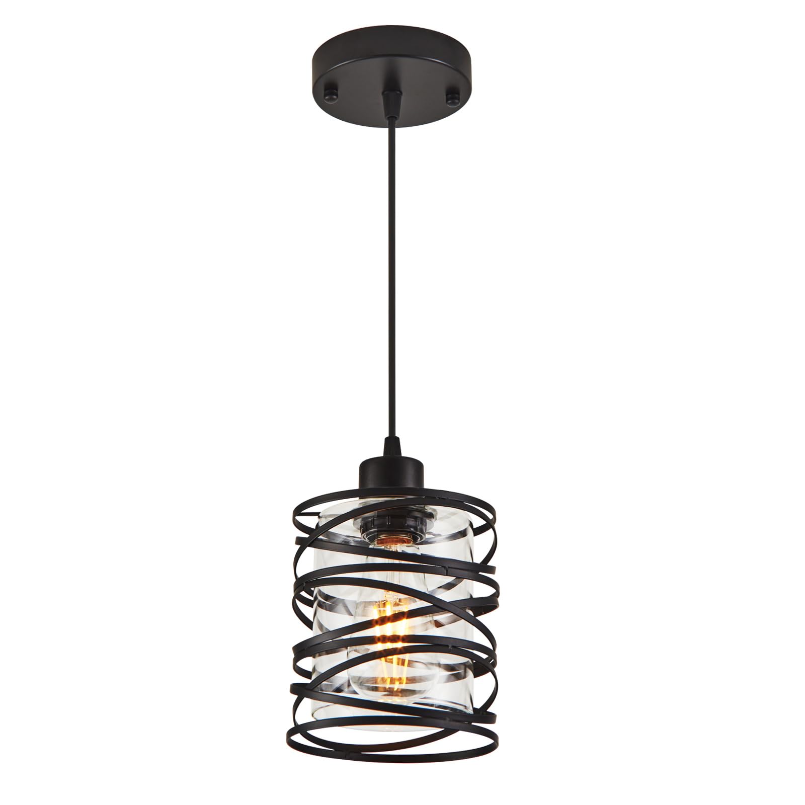Industrial Pendant Lighting, Black Pendant Light Fixtures Ceiling Light, Adjustable Hanging Light Fixtures, Modern Clear Glass Shade Pendant Lighting, For Kitchen Island, Dining Room, Corridor