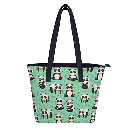 Panda And Bamboo Women's Tote Bag PU Leather Shoulder Bag Handbags Purse For Work Shopping Travel