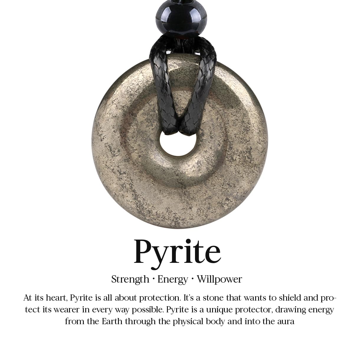 Magic Human Pyrite Crystal Stone - Authentic Gemstone Necklace - Lucky Coin-Shaped Donut Pendant - Crystals and Healing Stones - Protection Powers Amulet - Handmade Jewelry