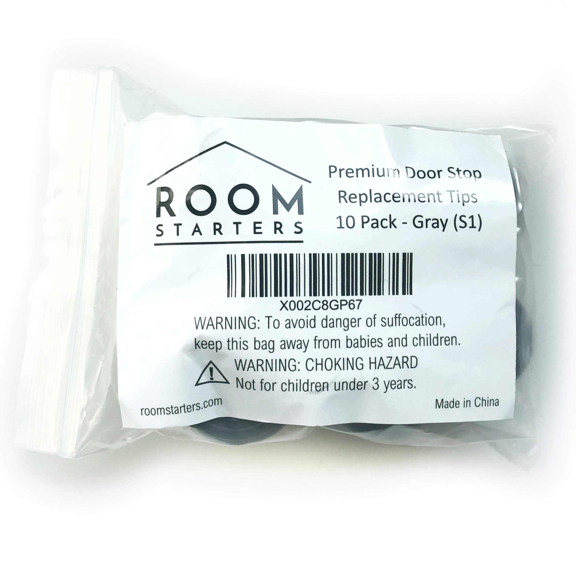 Kick Down Door Stop Ultra Grip Rubber Replacement Tip 10 Pack with Screw by ROOM STARTERS Style 1 (Gray, 10 Pack)