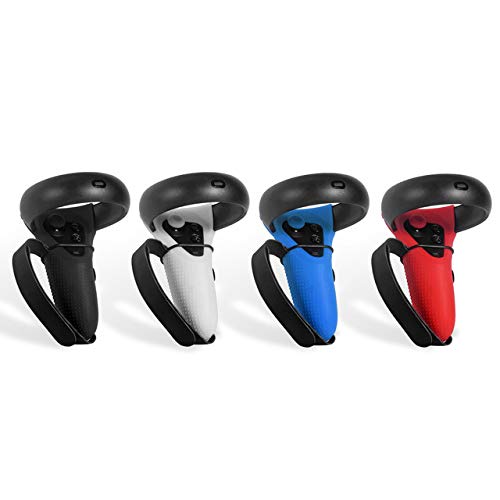 Hooshion 3 Set Handle Non-Slip Silicone Protective Case Joystick Cap Anti-Drop Leather Hand Strap for Oculus Quest/Rift S VR Headset (Red)