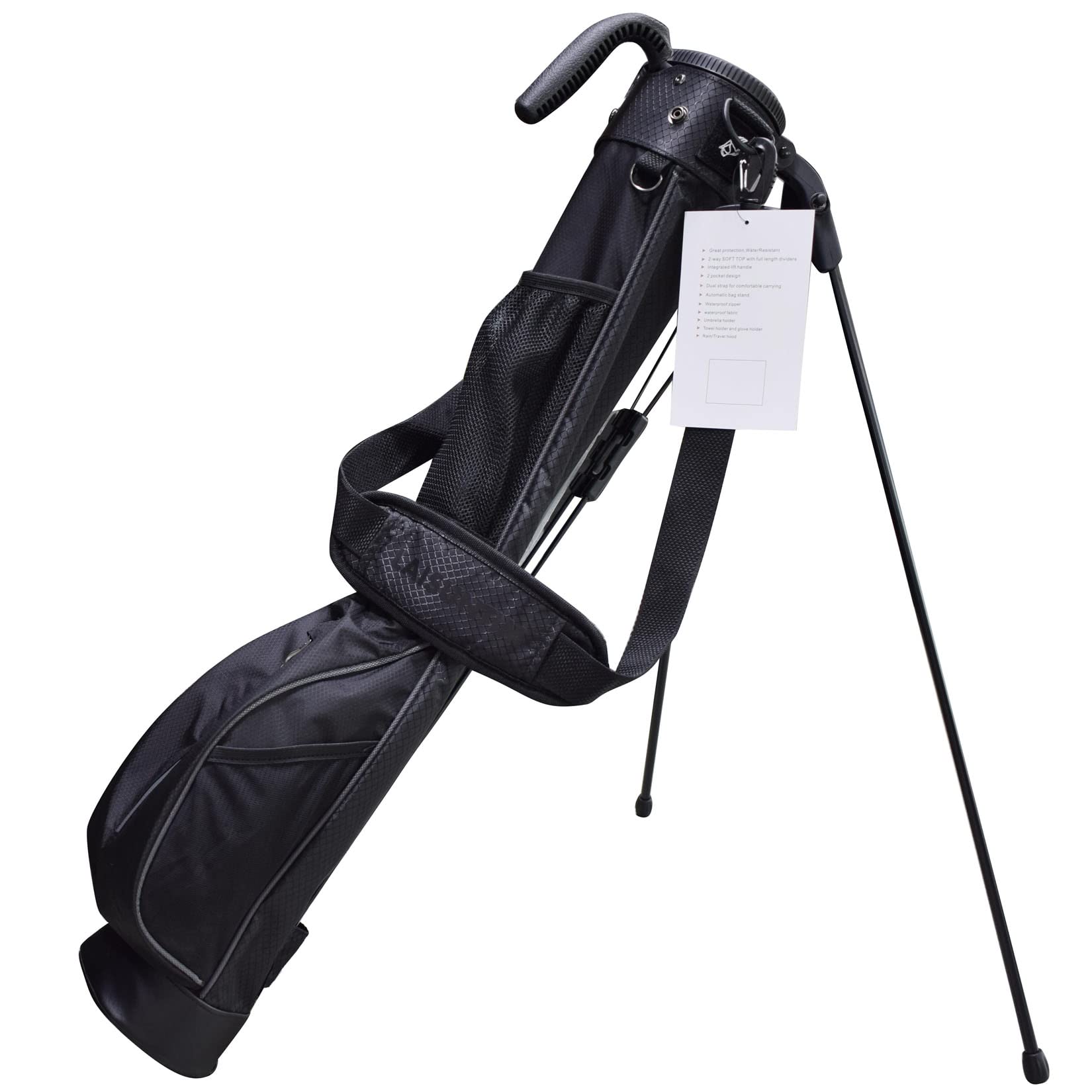 LAISUNTIM Golf Stand Bag Retractable, Portable Golf Bag with 4 Way Divider and Dual Straps, Waterproof Wear-Resistant Durable Fabric Golf Bag for Women and Men (Grey)