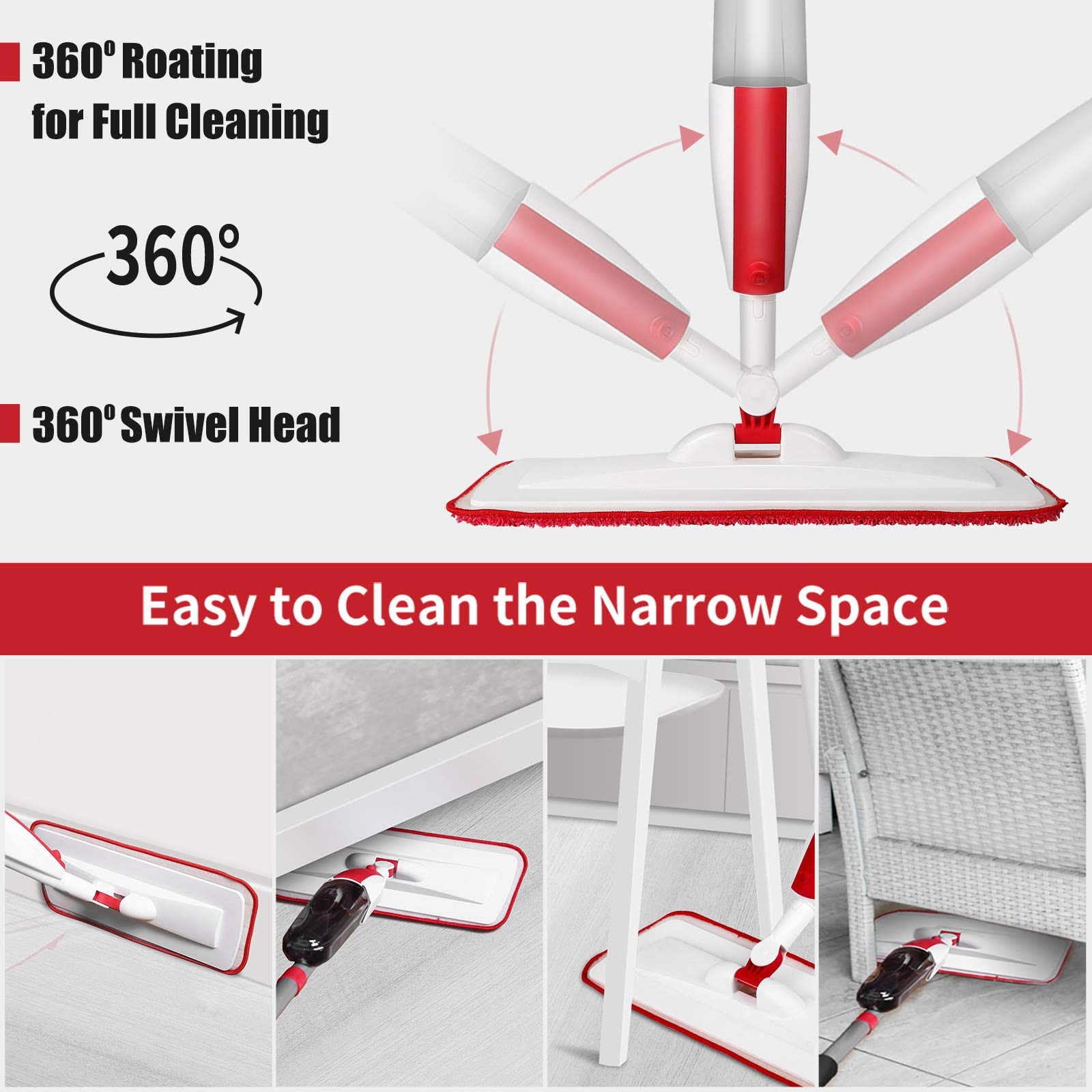 Mops for Floor Cleaning Wet Spray Mop with a Refillable Spray Bottle and 6 Washable Microfiber Pads Home or Commercial Use Dry Wet Flat Mop for Hardwood Laminate Wood Ceramic