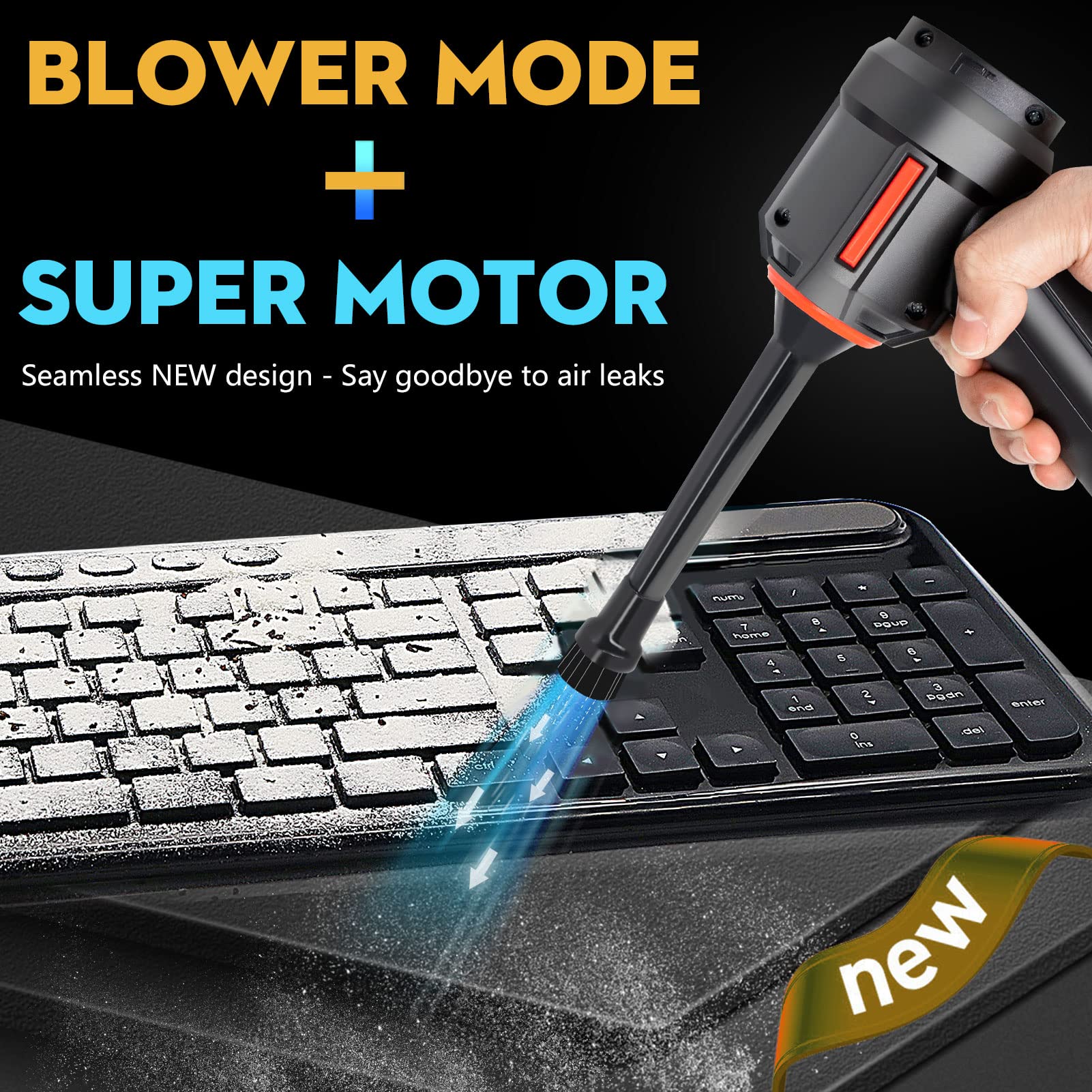 PeroBuno 3-in-1 Computer Vacuum Cleaner - Air Duster - for Keyboard Cleaning - Cordless Canned Air - Powerful 45000RPM - Energy-Efficient - Compressed Air