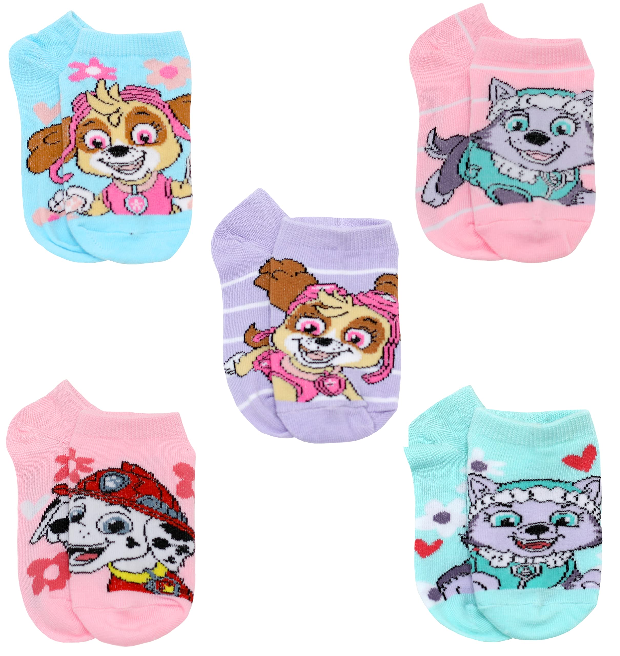 Nickelodeon Girl's 5 Pack Paw Patrol No Show Socks, Sky Blue, Small