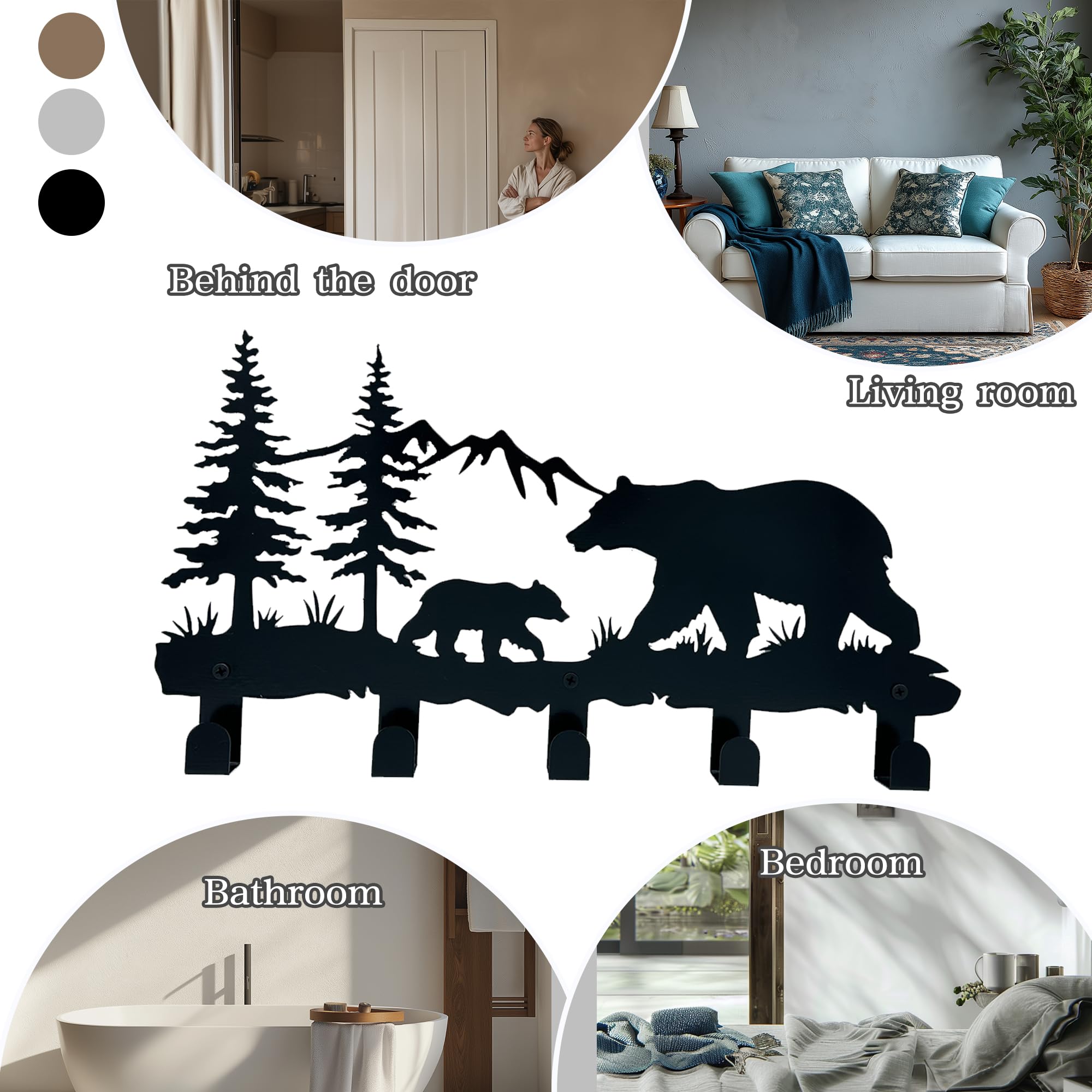 ZORISE Metal Bear Coat Hooks - Animal Theme Wall Art Decor and Key Holder, Hangers for Clothes, Hat, and Backpack, Home Storage Decor for Entryway, Hallway, Office, Kitchen, and Living Room