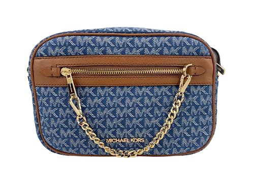Michael Kors Jet Set East West Denim Signature Zip Chain Crossbody Bag Women's Purse