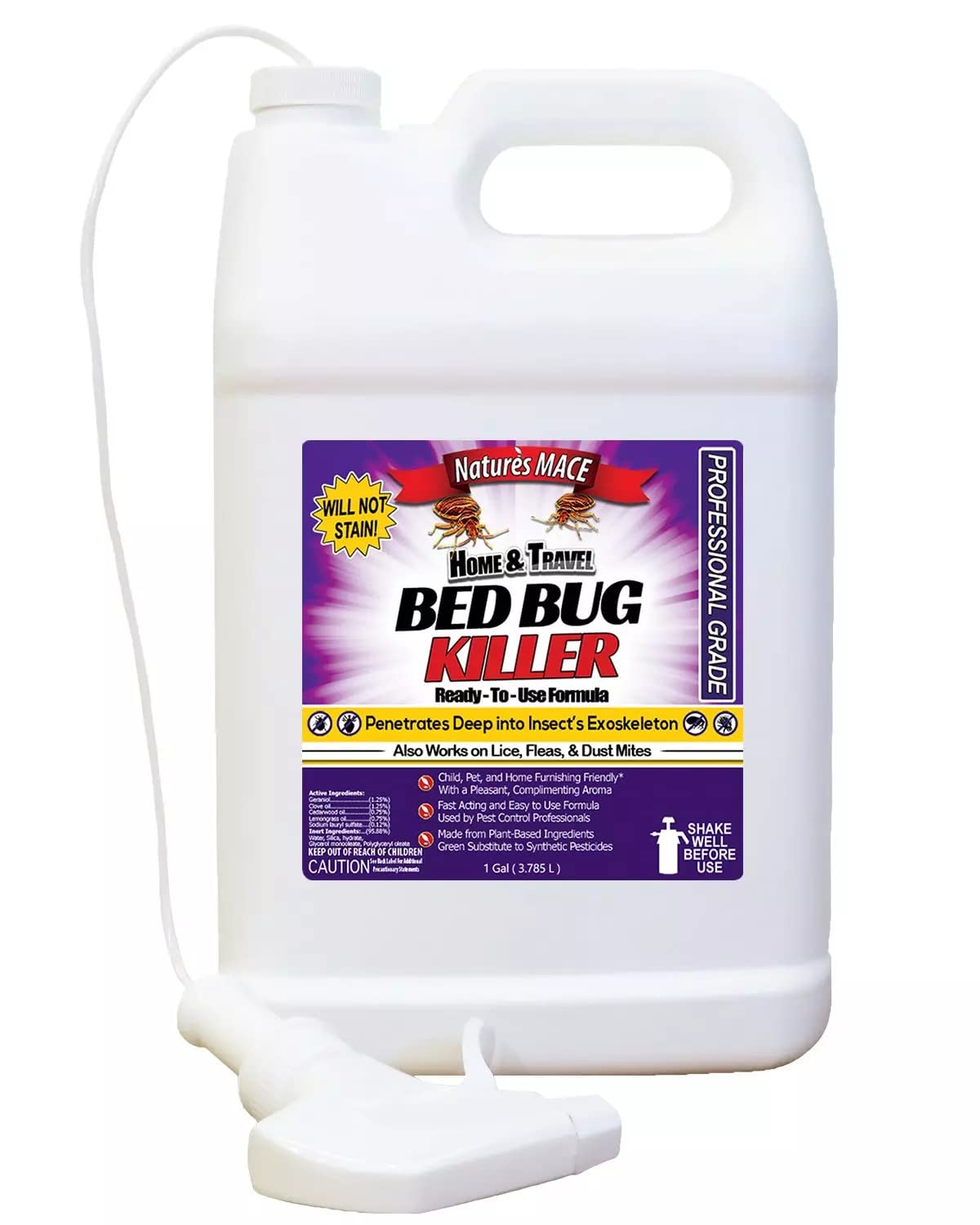 Natureās MACE Bed Bug Killer 1 Gal Spray/Commercial Grade Bed Bug Killer/Kills Eggs, Nymphs, and Adults Bed Bugs on Contact/Odorless & Non-Staining Spray