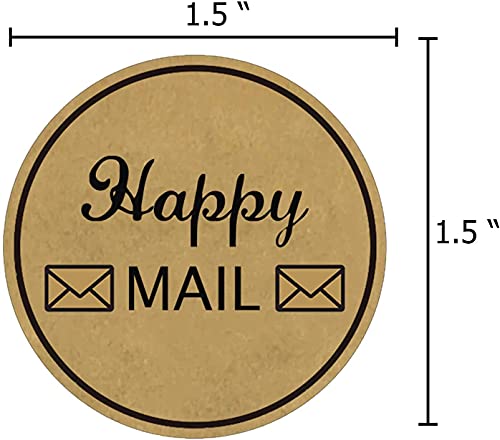 Kraft Happy Mail Stickers Roll 1.5" 500 Pcs Mail Labels Envelop Seals Packaging Stickers Small Business Supplies for Business Owners