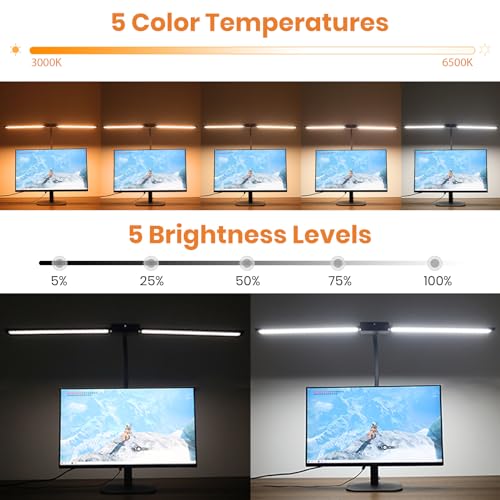 LASTAR LED Desk Lamp with Remote Control & 32.5" Wide Double Head, Architect Desk Lamp for Home Office with Clamp, Timer, 24W Ultra Bright Gooseneck Desk lamp for Computer Reading, Black