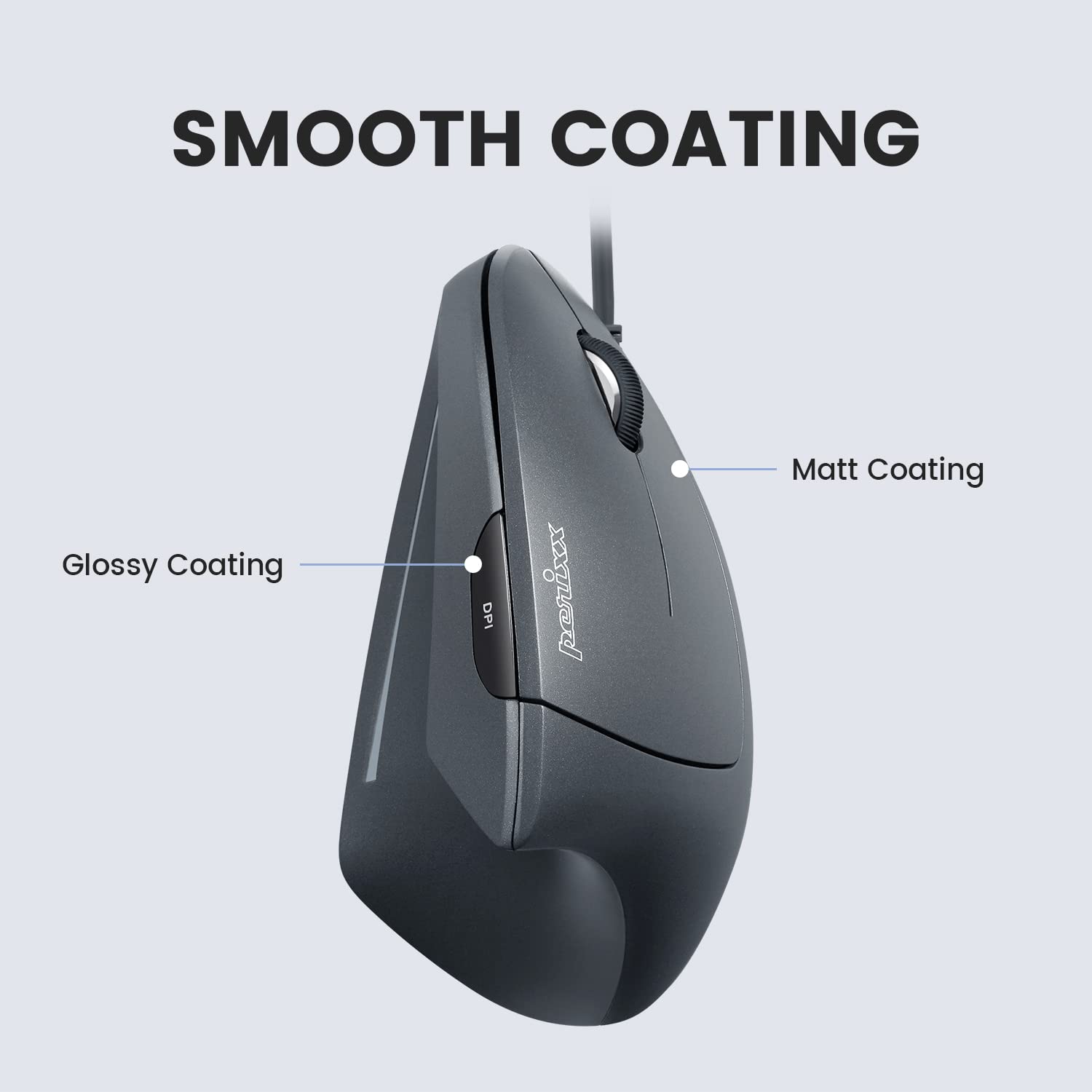 Perixx PERIMICE-513I Wired Vertical USB Mouse - 6 Buttons with 1000/1600 DPI - Right-Handed Design - Graphite