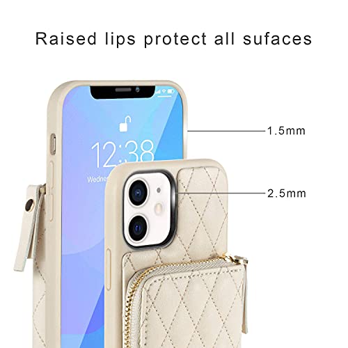 LAMEEKU iPhone 11 Wallet Case, Zipper Wallet Case Card Holder Quilted Leather Crossbody Wallet Case for Lady with Wrist Strap Shockproof Case Compatible with iPhone 11, 6.1 Inch-Black