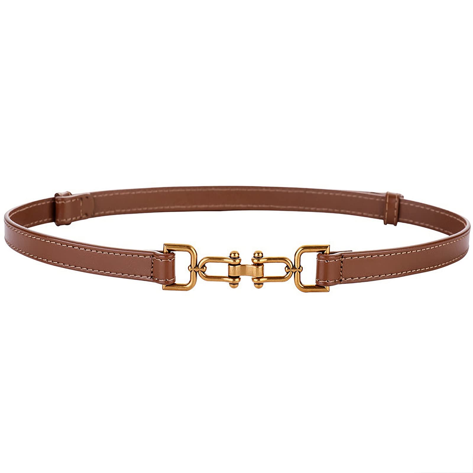 Lamdgbway Skinny Belts for Women Thin Leather Belt Adjustable Slim Waist Belt for Dress Caramel 100CM