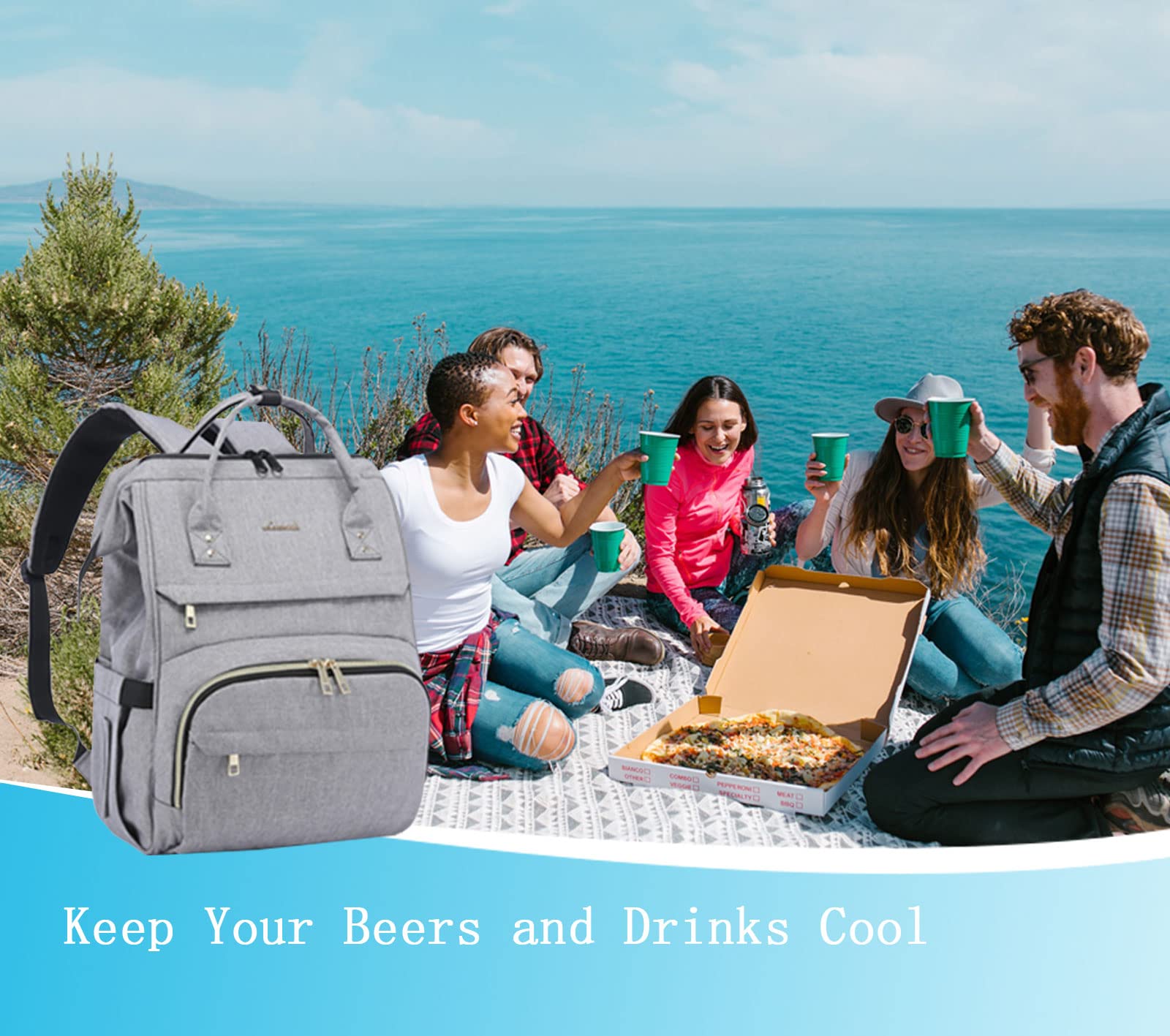 LOVEVOOK Cooler Backpack, Insulated, 30L Capacity, Gray, Bag