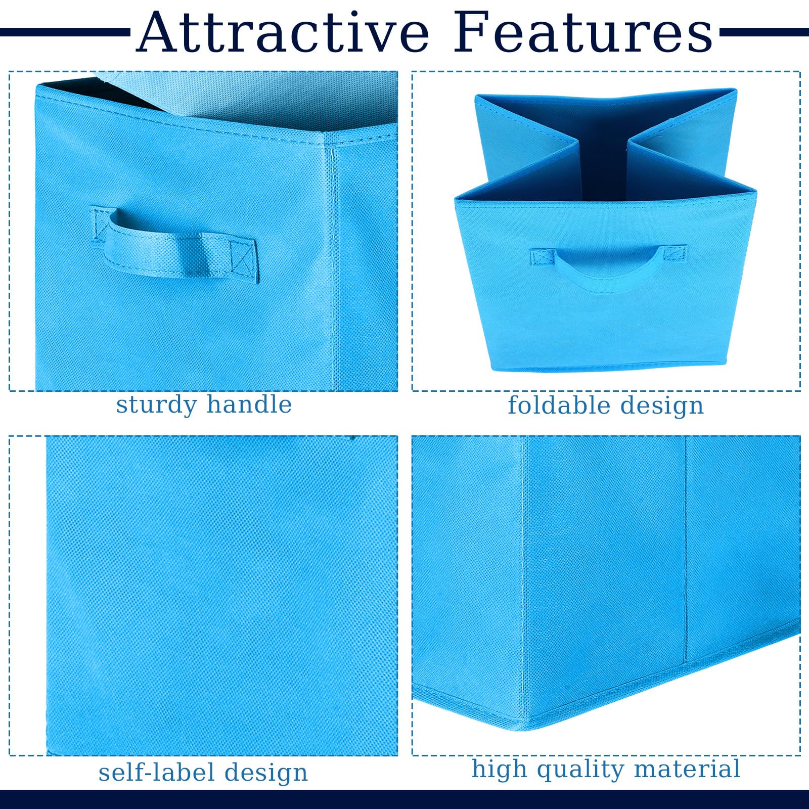 Karenhi 6 Pcs 11 x 10.5 x 10.5 Inch Fabric Storage Bins Toy Storage Cubes Organizer with Handles Foldable Shelf Cube Baskets for Home Kids Room Closet Cubby Toy Cloth(Blue)