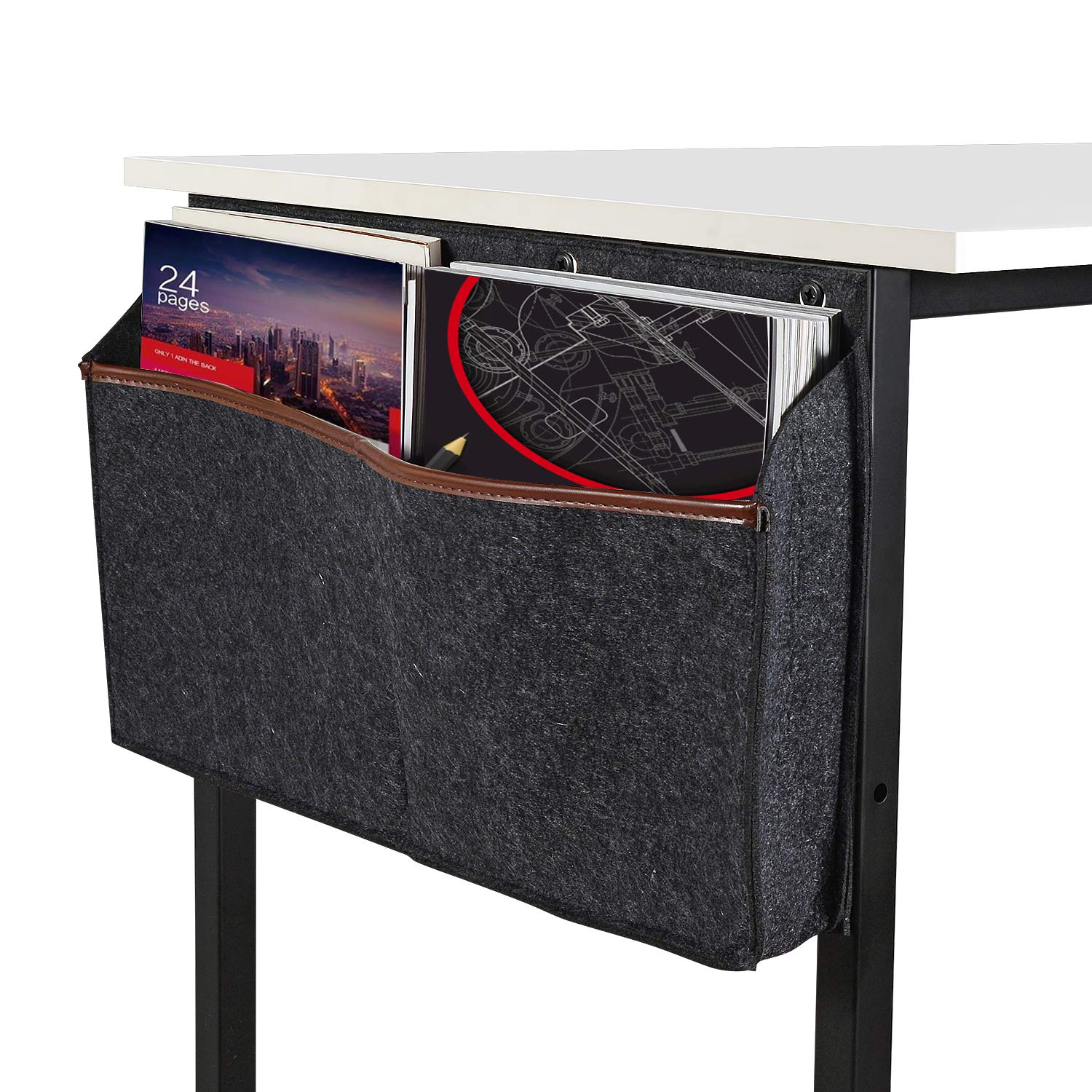 iPEGTOP 39.4" Small Computer Desk with Headphone Hook Storage Bag, Simple Writing Table for Home Office Students, Sturdy PC Laptop Desk, Black Metal Frame Industrial, White