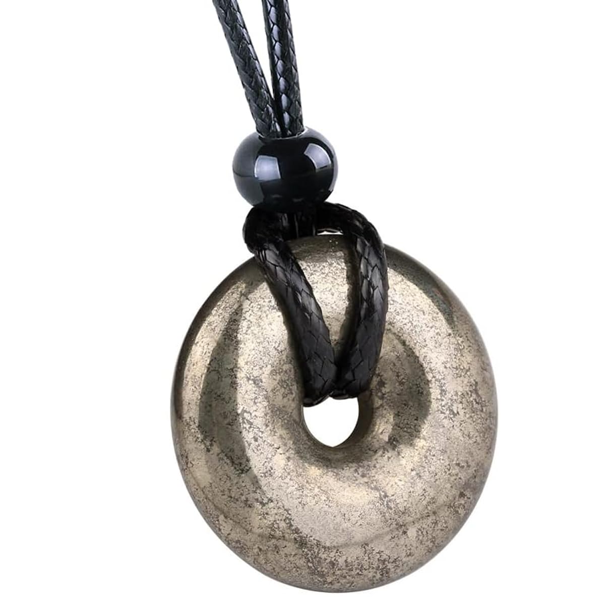 Magic Human Pyrite Crystal Stone - Authentic Gemstone Necklace - Lucky Coin-Shaped Donut Pendant - Crystals and Healing Stones - Protection Powers Amulet - Handmade Jewelry