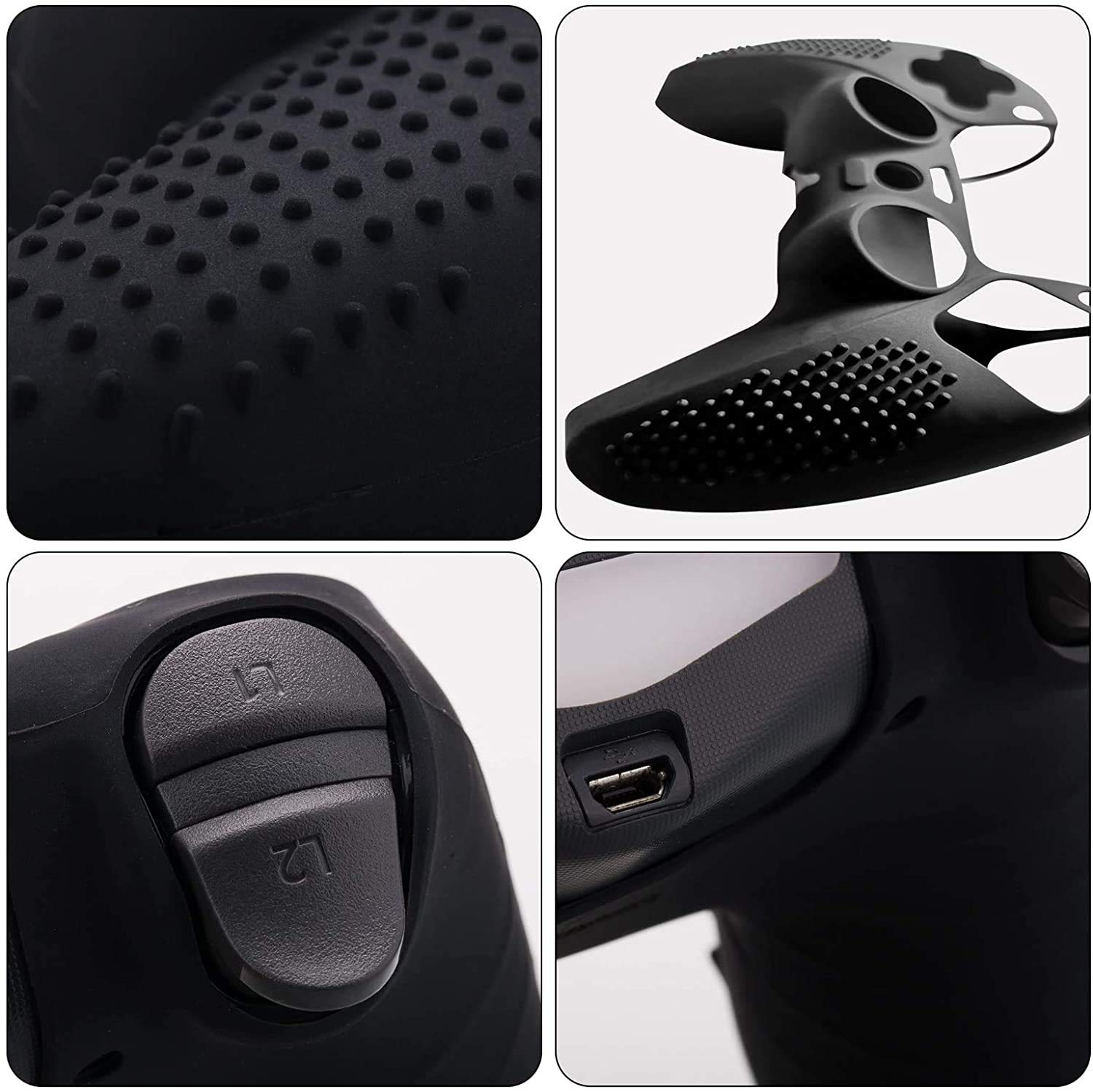 KENBU 2Pack Silicone Protective Cover Compatible with Sony PS5 Dualsense Controller, with Thumb Grips(Black) x 20 (Black&Black)