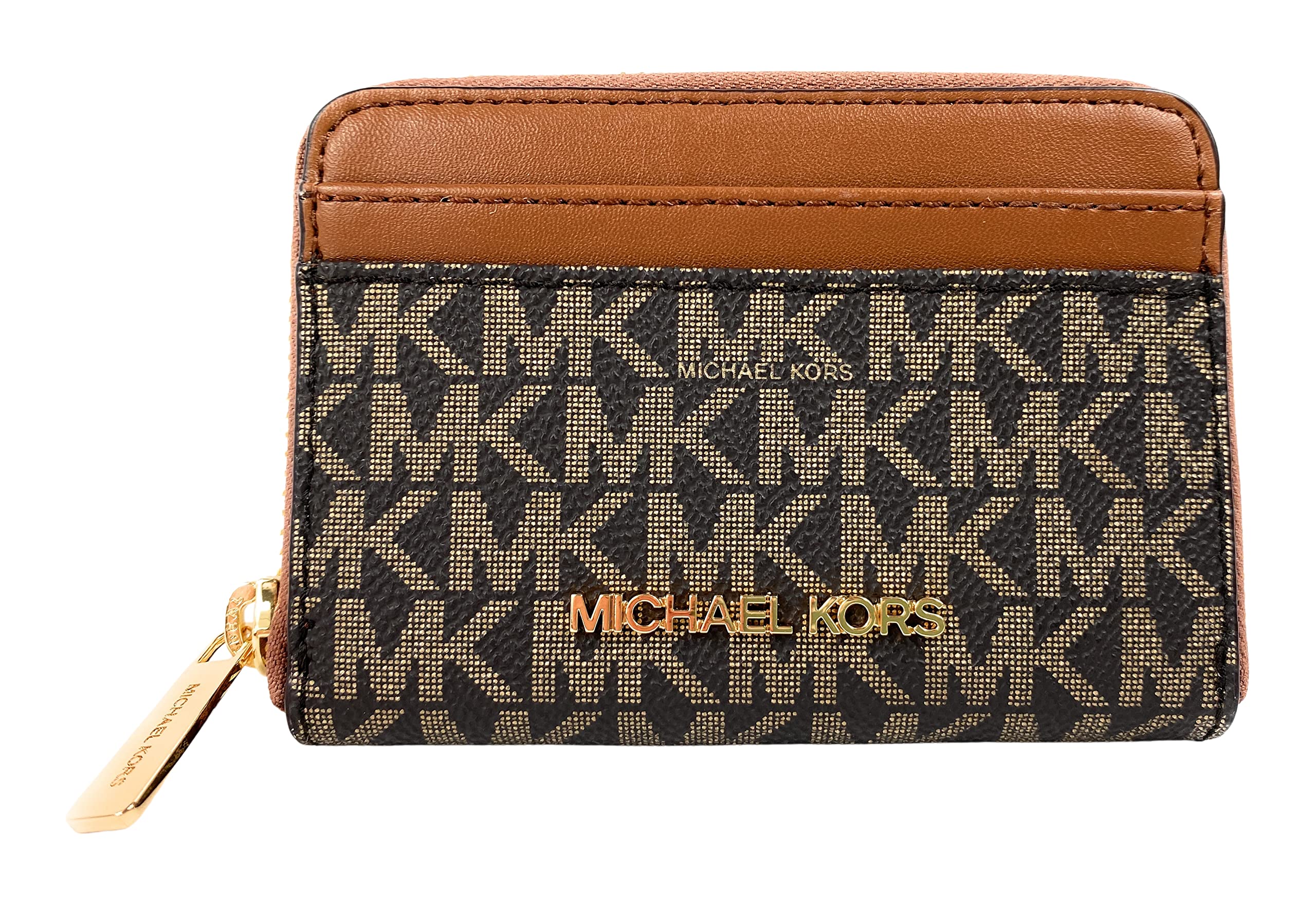 Michael Kors Medium Zip Around Card Case (Brown/Gold)