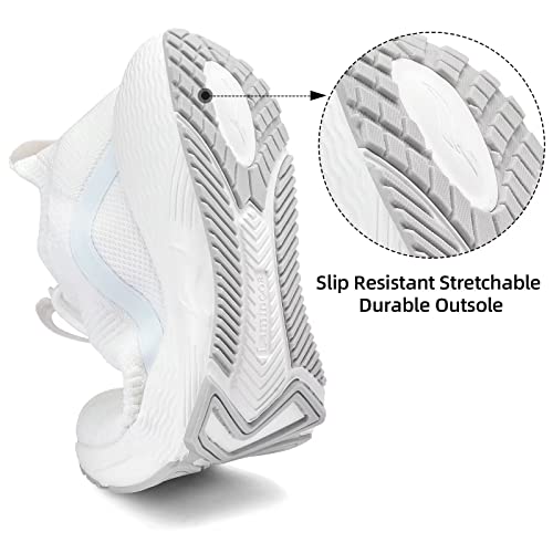 Lamincoa Women's Walking Sneakers Running Shoes - Slip On Tennis Shoes Memory Foam for Athletic Gym Workout White