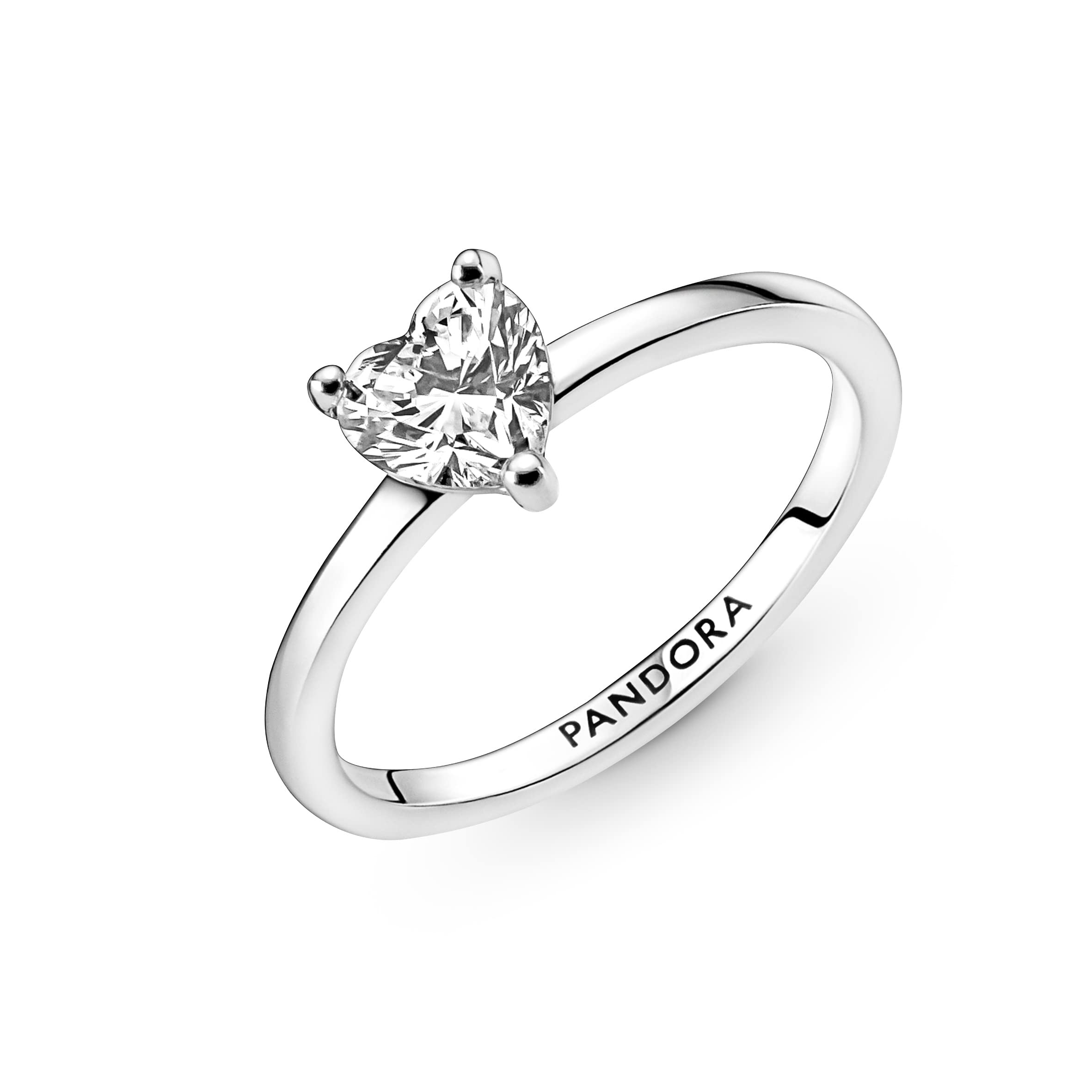 PANDORA Sparkling Heart Solitaire Ring - Statement or Promise Ring for Women - Layering or Stackable Ring - Sterling Silver with Clear Cubic Zirconia - No Gift Box - Size 5