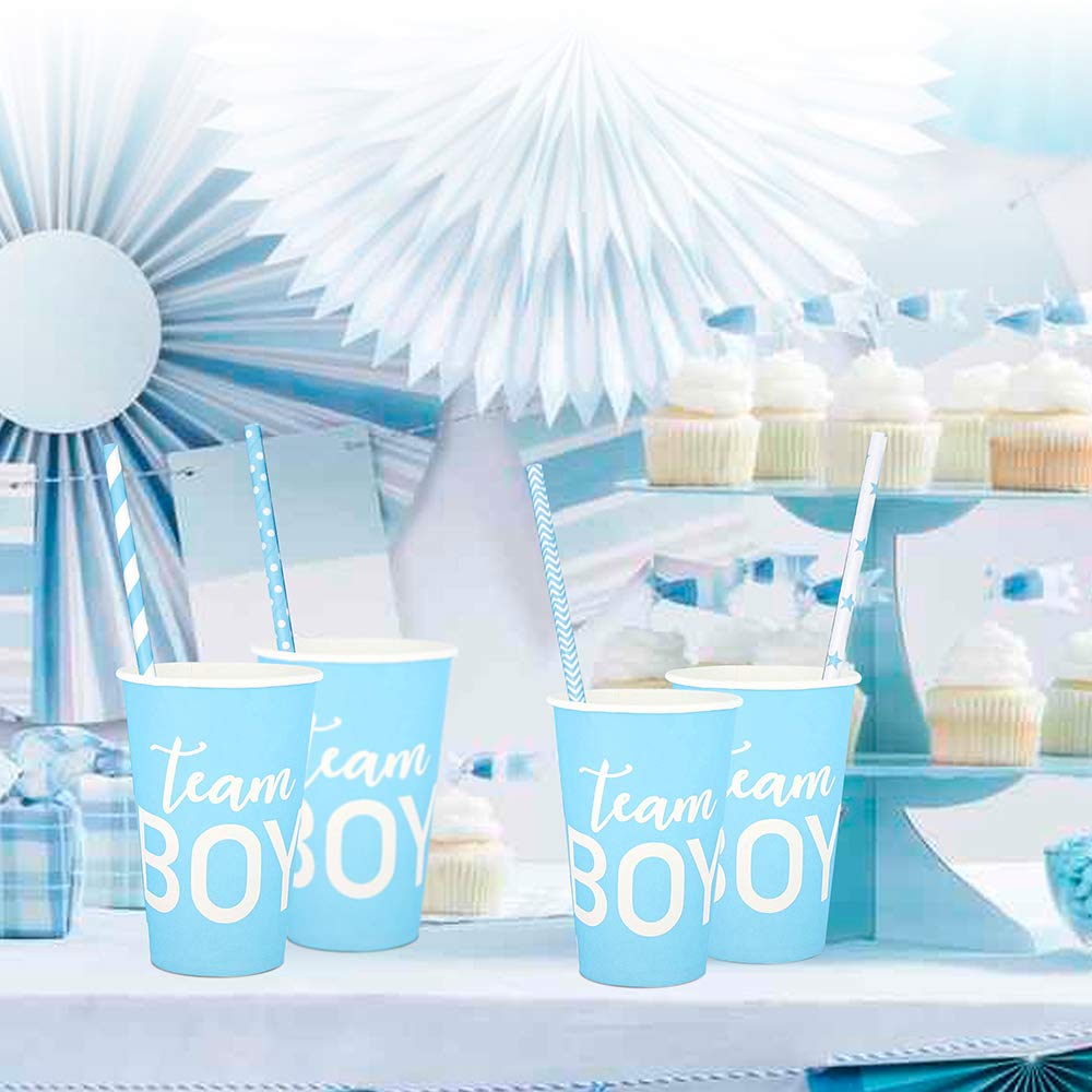 Naturalik 100-Pack Light Blue Biodegradable Paper Straws- Extra Durable- Baby Shower decorations for boy, gender reveal party supplies, birthday party straws, Blue Paper Straws