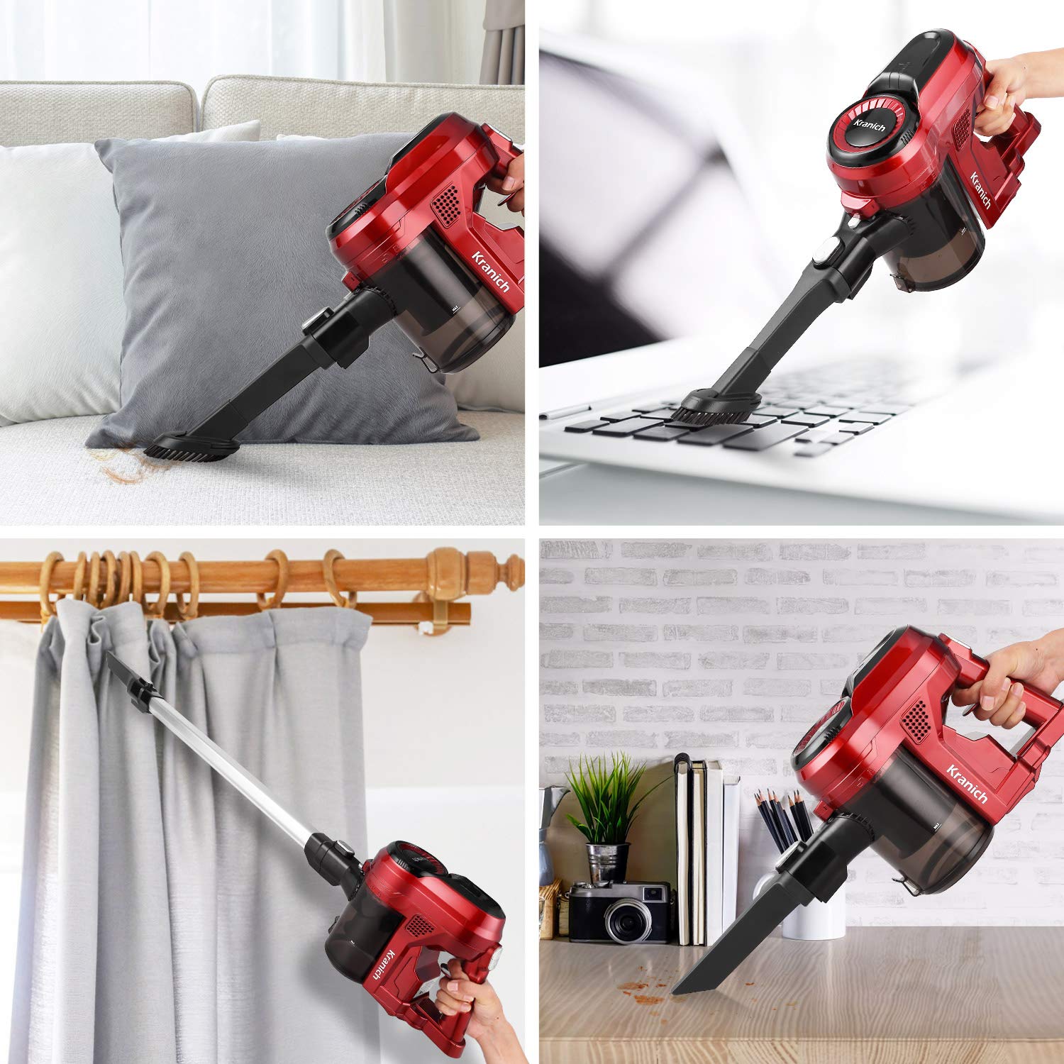 Kranich Lightweight Cordless Vacuum Cleaner, High Efficiency Powerful Digital Motor LED Headlights, Convenient Stick and Handheld Vac