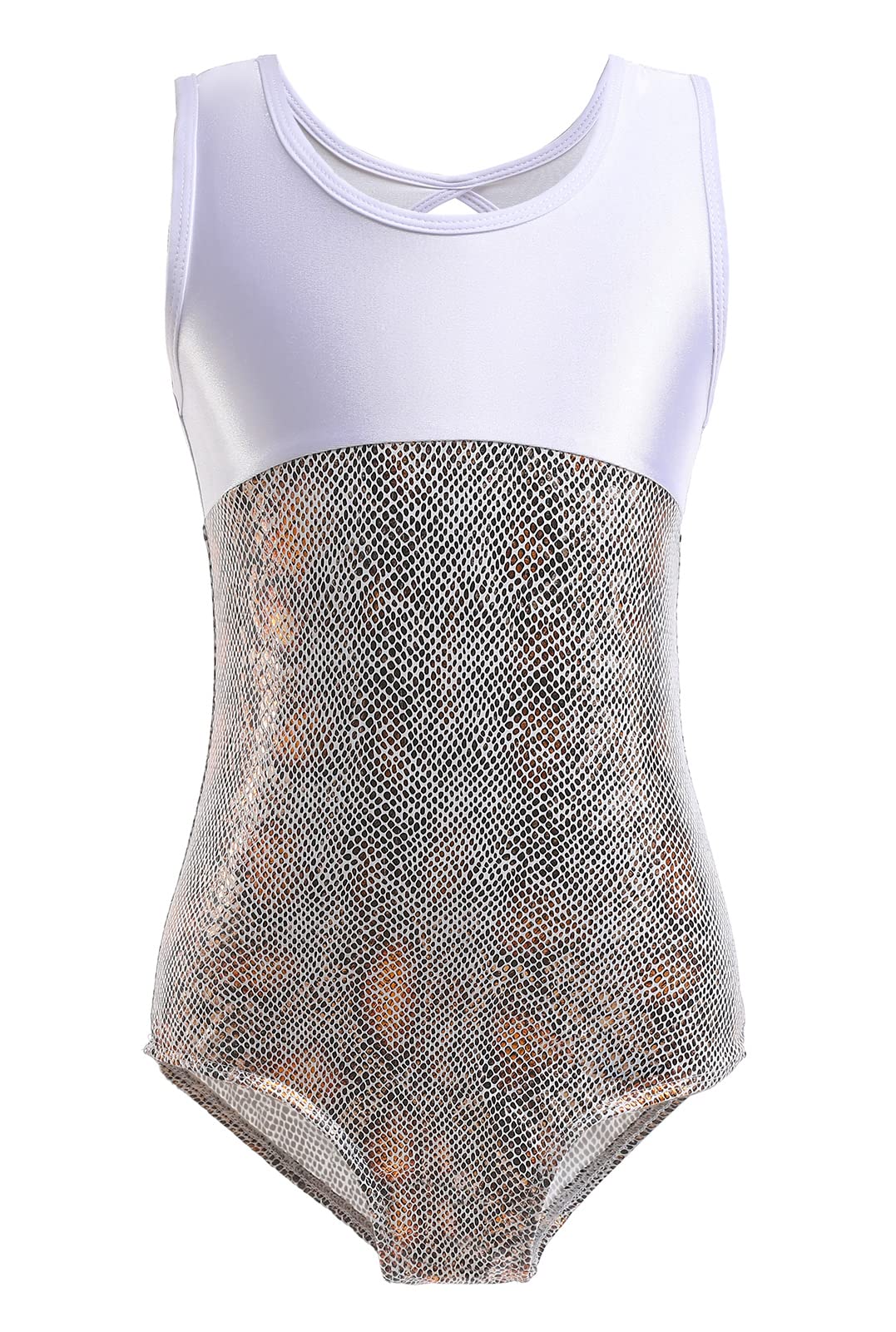 Panegy Leotards for Girl Gymnastics Kids Print Athletic Bodysuits Practice Dance Outfits One Piece Ballet Leotards White