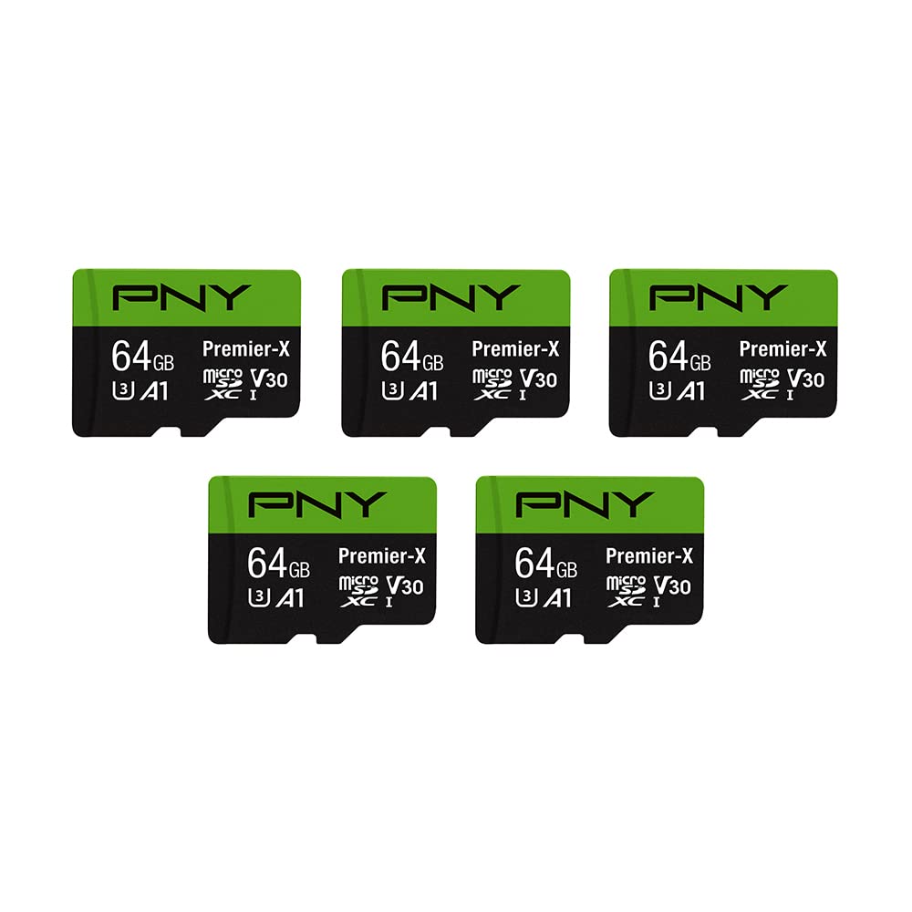 PNY 64GB Premier-X Class 10 U3 V30 microSDXC Flash Memory Card 5-Pack - 100MB/s, Class 10, U3, V30, A1, 4K UHD, Full HD, UHS-I, Micro SD & 128GB Turbo Attaché 3 USB 3.0 Flash Drive, 2-Pack