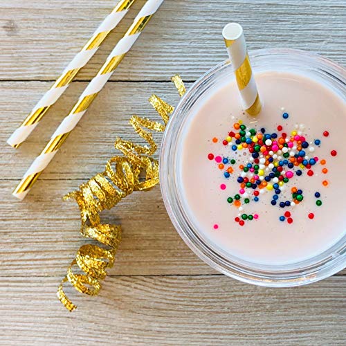 Navy Blue and Gold Foil Paper Straws - Stripe Chevron Solid - 100 Pack