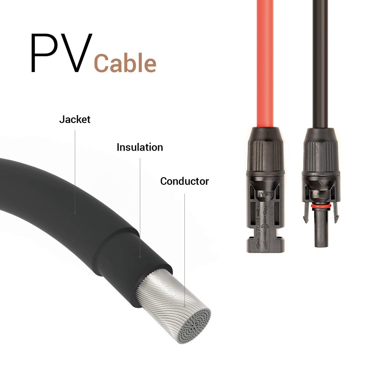 JYFT 10AWG(6mm²) Solar Extension Cable with PV Compatible Female and Male Connector (6FT Red + 6FT Black)…