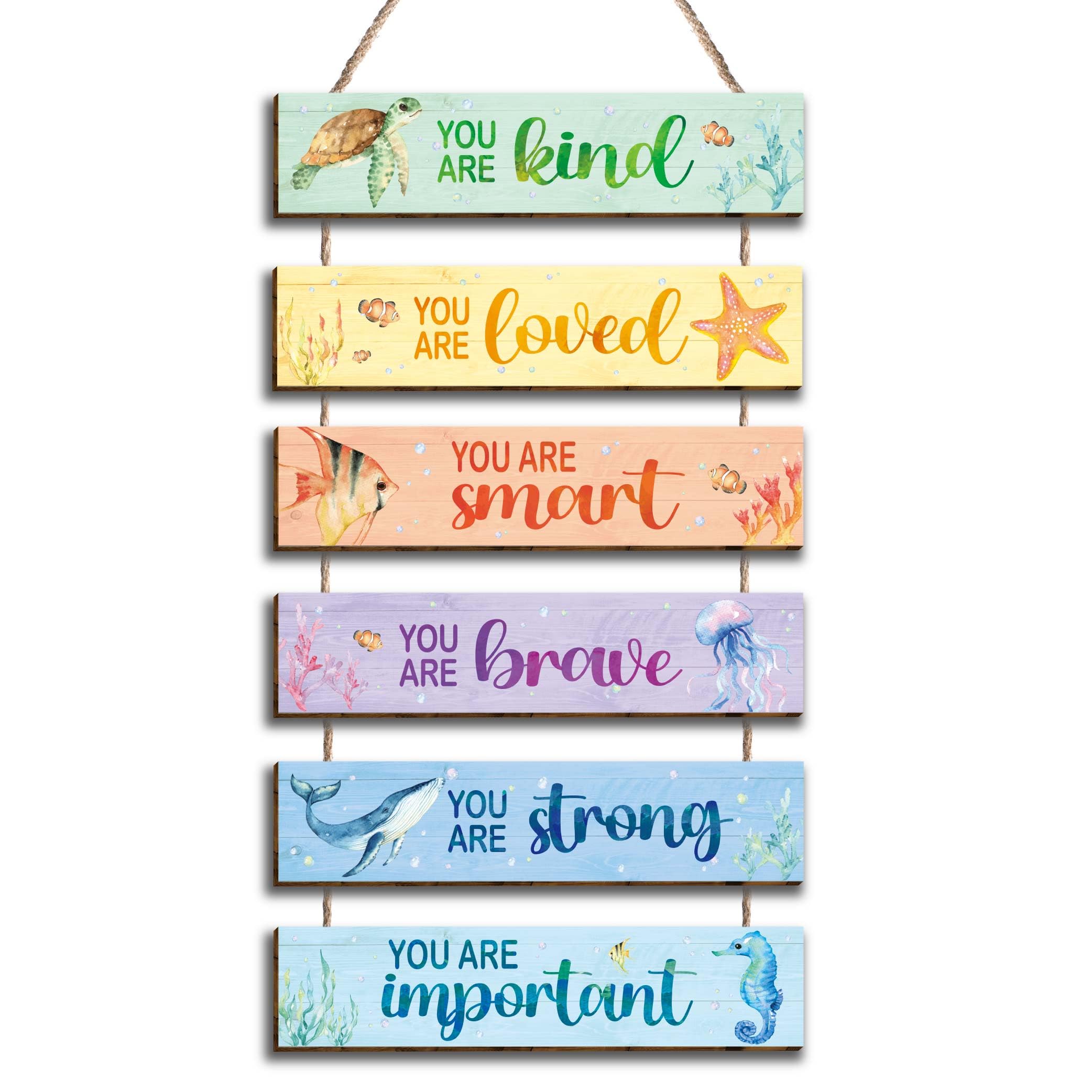 Kadiak 6 Pcs Ocean Decor Kids Room Decor Hanging Plaque Sign, Watercolor Ocean Inspirational Positive Quotes Wall Art Decor for Teens Children Bedroom Princess Toddler Room Nursery Dorm-12