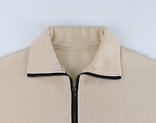 MISSACTIVER Women's Oversized Quarter 1/4 Zip Sweatshirts Lapel Collar Long sleeve Drop Shoulder Solid Pullover Jumper Top Apricot