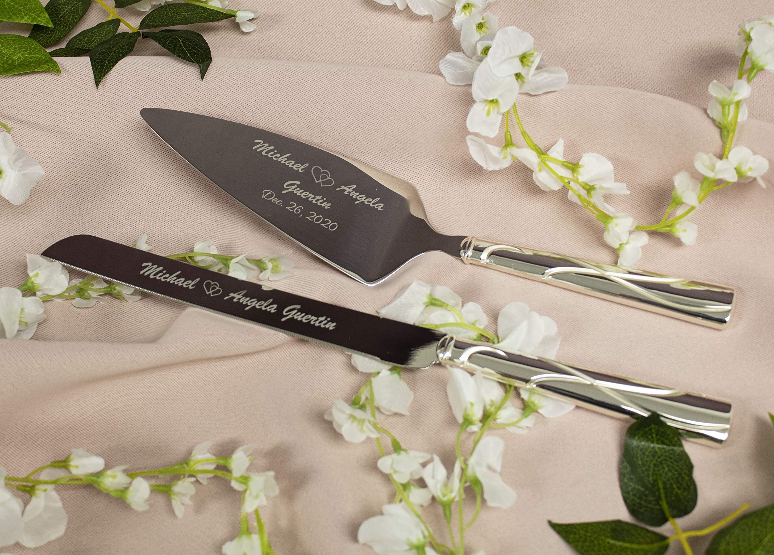 Lenox Bridal Adorn Silver Personalized Wedding Cake Knife and Server Set, Custom Engraved Wedding Cake Cutting Set, Accessories and Gifts for Bride and Groom