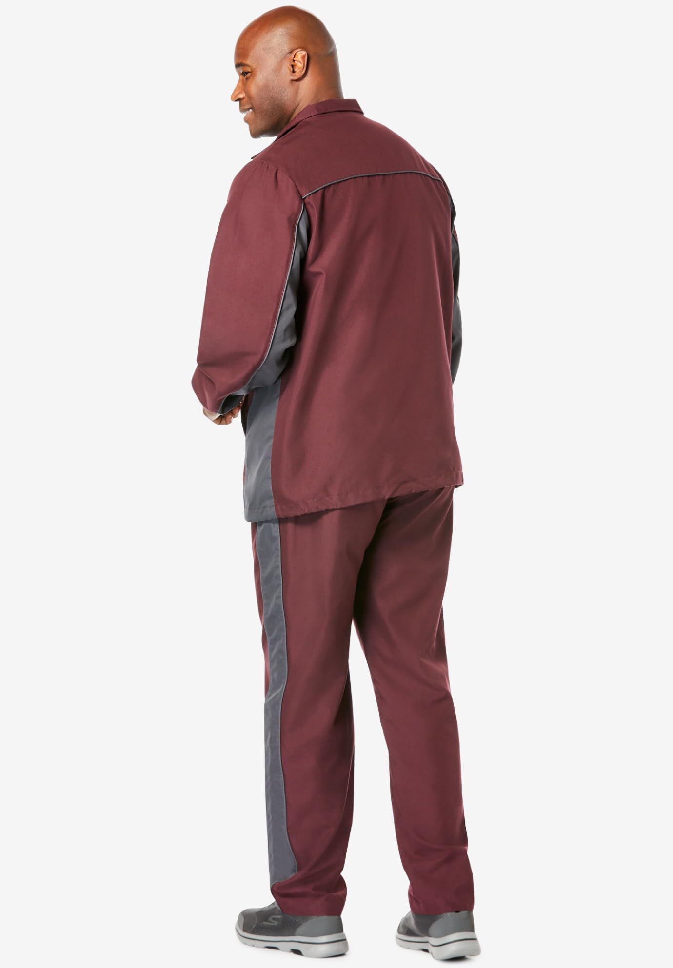 KingSize Men's Big & Tall Long Sleeve Colorblock Tracksuit - 5XL, Deep Burgundy Carbon Colorblock