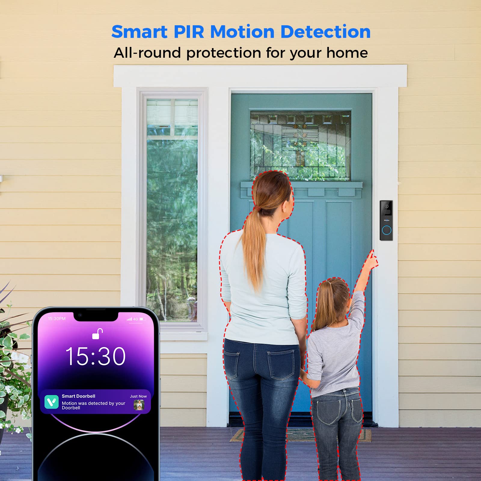Hiseeu Wireless Doorbell Camera with Chime, Voice Changer, 2MP Video, PIR Detection, 100% Wire-Free Battery Powered, Anti-Theft Alarm, Night Vision, SD/Cloud Storage, Alexa/2.4Ghz Wifi Compatible.