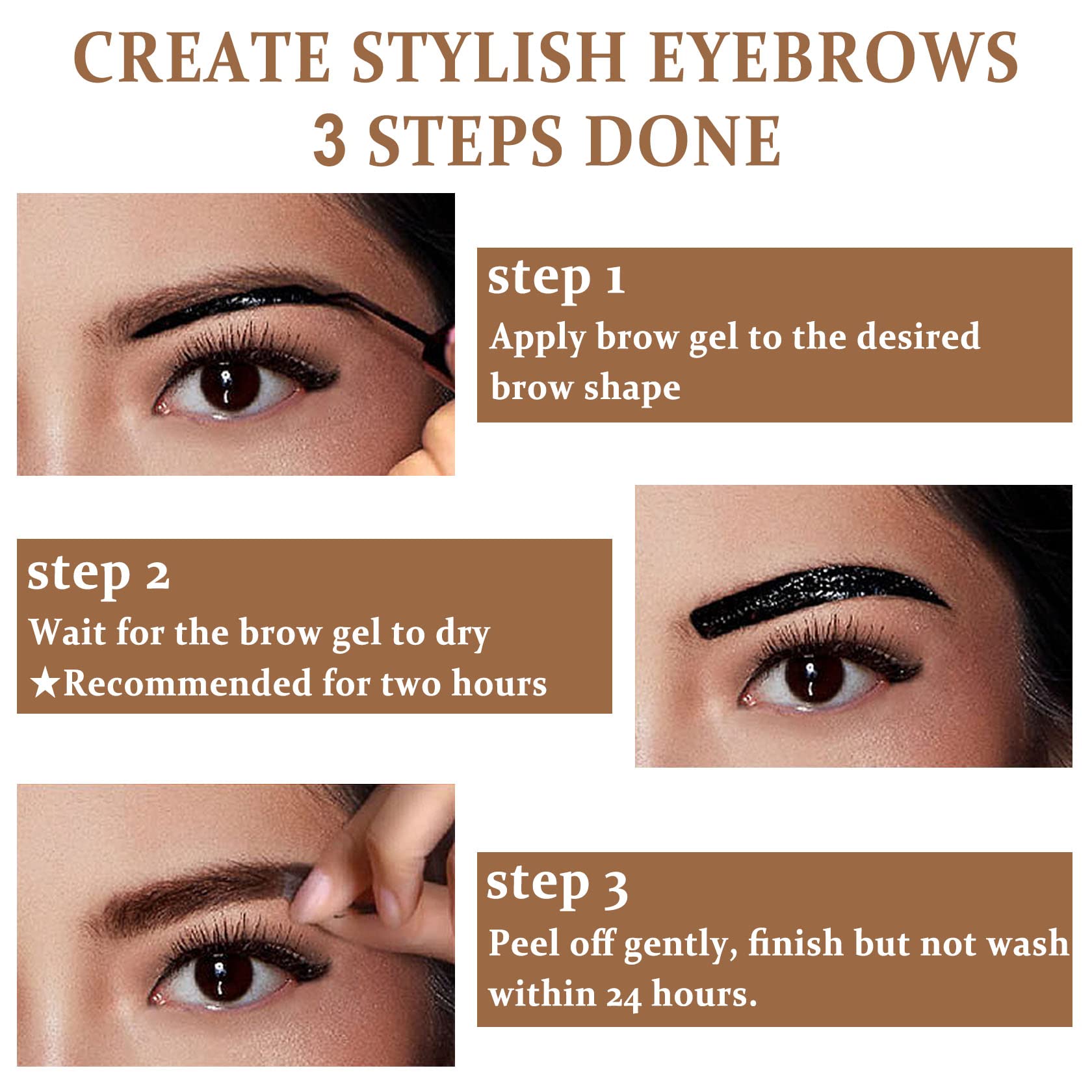 Peel Off Tattoo Eyebrow Gel,Eyebrow Tattoo Peel Off Natural and Elegant Brow Color,Long Lasting Waterproof Easy Peel Off Eyebrow Brow Tattoo Makeup (Brown)
