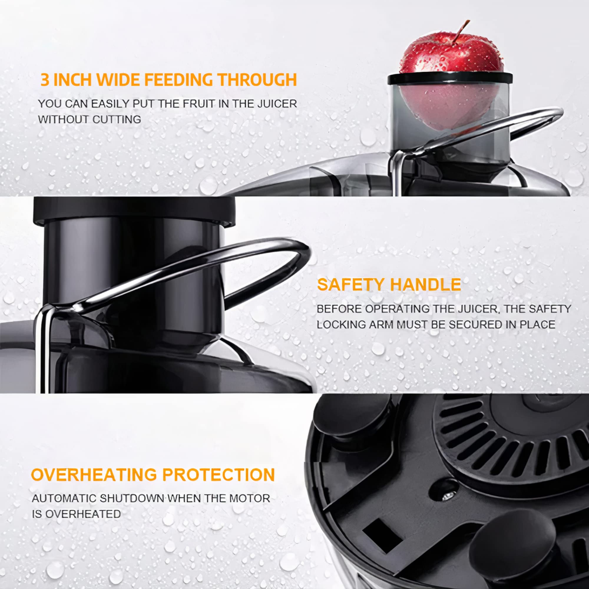 Juicer Machine, 800W Juicer with 3.0" Large Mouth for Whole Fruits and Vegetables, Juice Extractor with 3 Speeds, Easy to Use/Clean,Anti-Drip