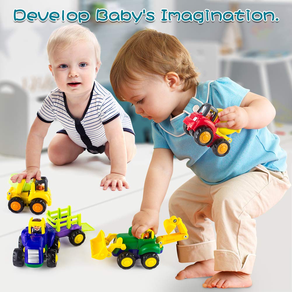 Kidpal Car Toys for 1 2 3 Year Old Boy & Girl, 4 Sets Tractor Toddler Car Toy (B)