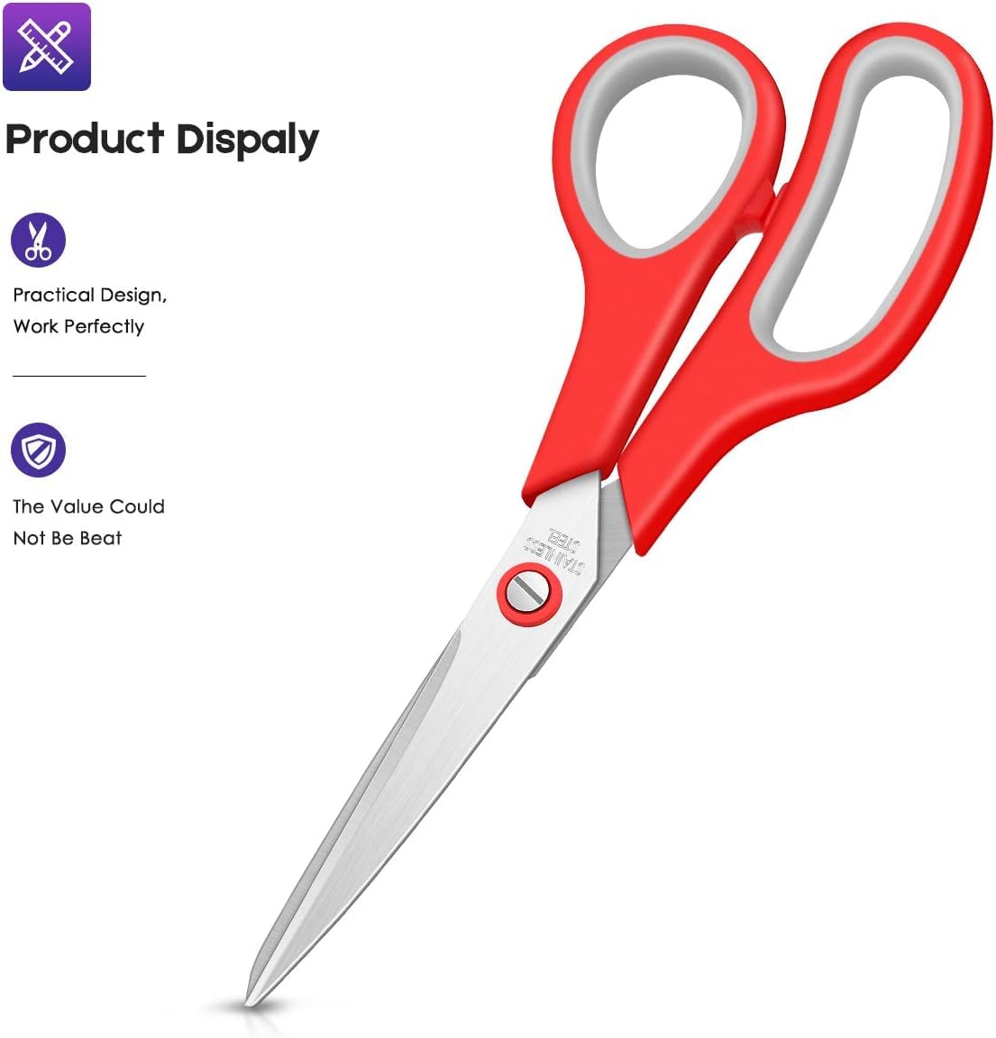 Scissors Bulk of 6-Pack, Taotree 8" Scissors All Purpose Comfort Grip Sharp Scissor for Office School Supplies, Classroom Student Teacher Craft Sewing Fabric Scissor, Paper Cutter, Scrapbook Supplies
