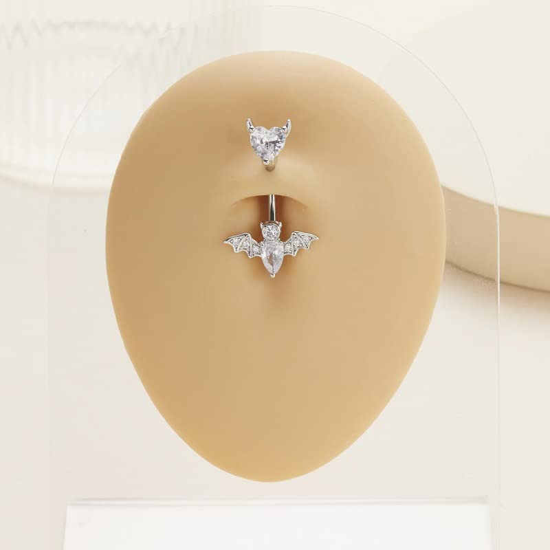 MIFYNN Stainless Steel Belly Button Ring Bat Belly Button Ring 14G Surgical Steel Navel Ring Belly Piercing Jewelry Gift for Women (Silver bat)