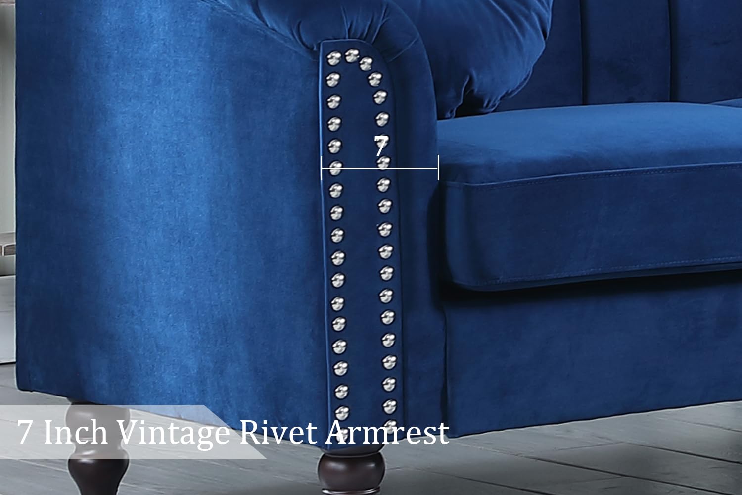 SIENWIEY Chesterfield Chair Couch, 40 Inch Luxurious Velvet Single Chair Chesterfield Settee Sofa Upholstered Rolled Arm with Rivets/Button Tufted Pillow, Modern Sofa for Living Room,Blue