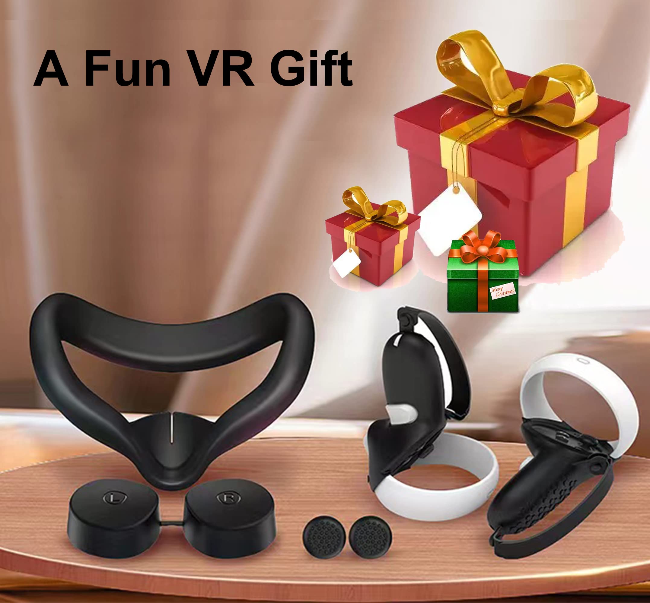 MUGEYMYD Accessories for Oculus/Mete Quest 2 ,3 in 1 VR Accessories:Touch Controller Grips Cover & Silicone Face Cover and Lens Protect Cover Compatible with Quest 2,Enhance VR Experience (Black)
