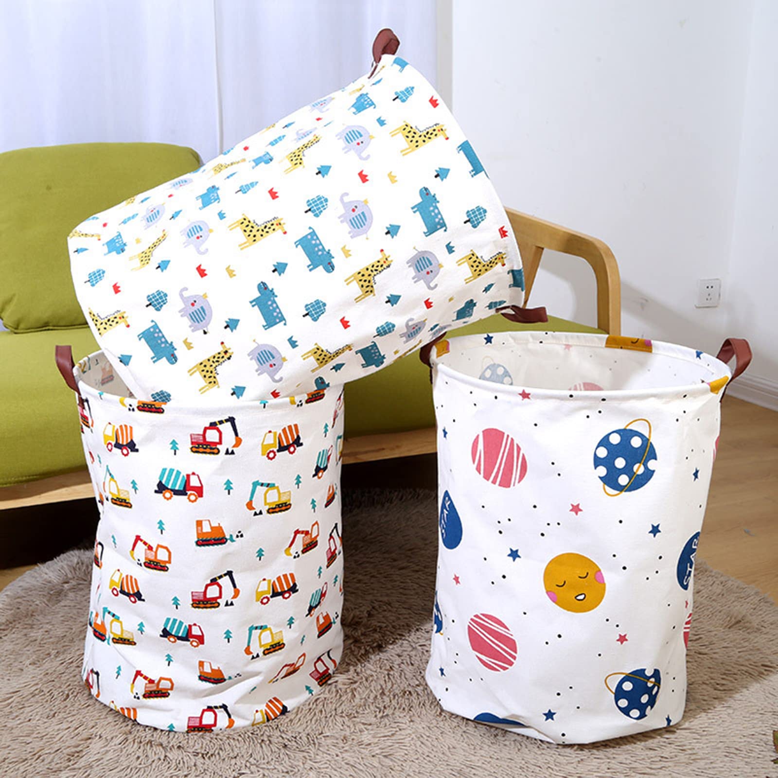 Large Storage Basket,Laundry Hamper/Bathroom/Home Decor/Collapsible Round Storage Bin,Boys and Girls Hamper/Boxes/Clothing(Cars)
