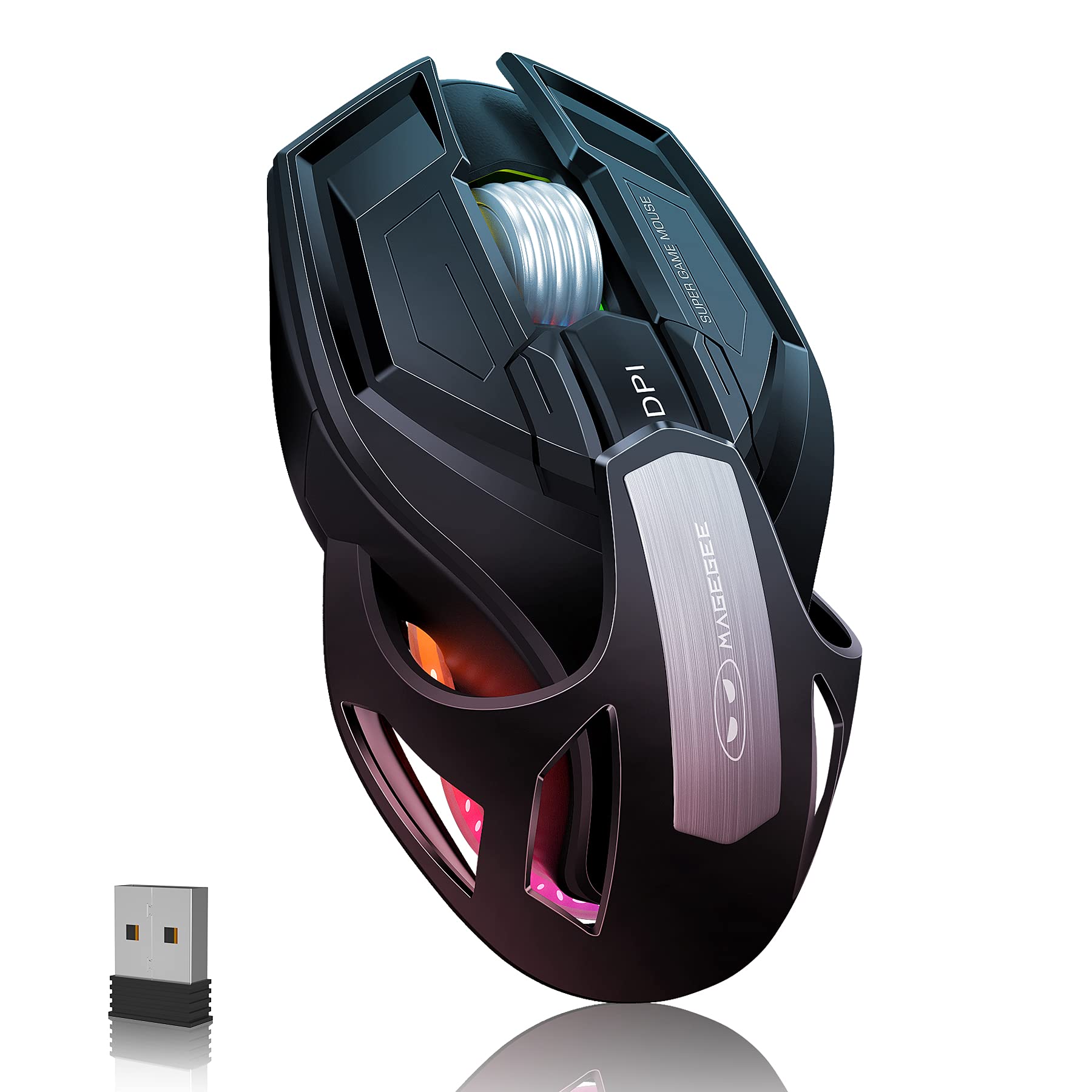 MageGee Wireless Gaming Mouse, Rechargeable 2.4G Wireless Optical Gaming Mice with LED Backlit, 6 Buttons, 3 Adjustable DPI up to 1600, V13 Ergonomic Silent Gamer Mouse for PC Laptop (Black)