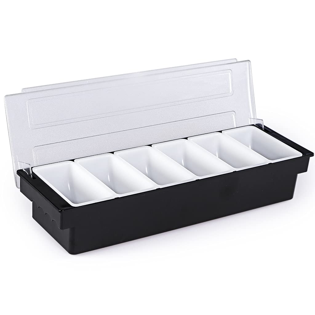 MOLIGOU Ice Cooled Condiment Container, 6 Compartments Garnish Tray with Lid, Fruit Veggie Condiment Caddy for Party, Bar