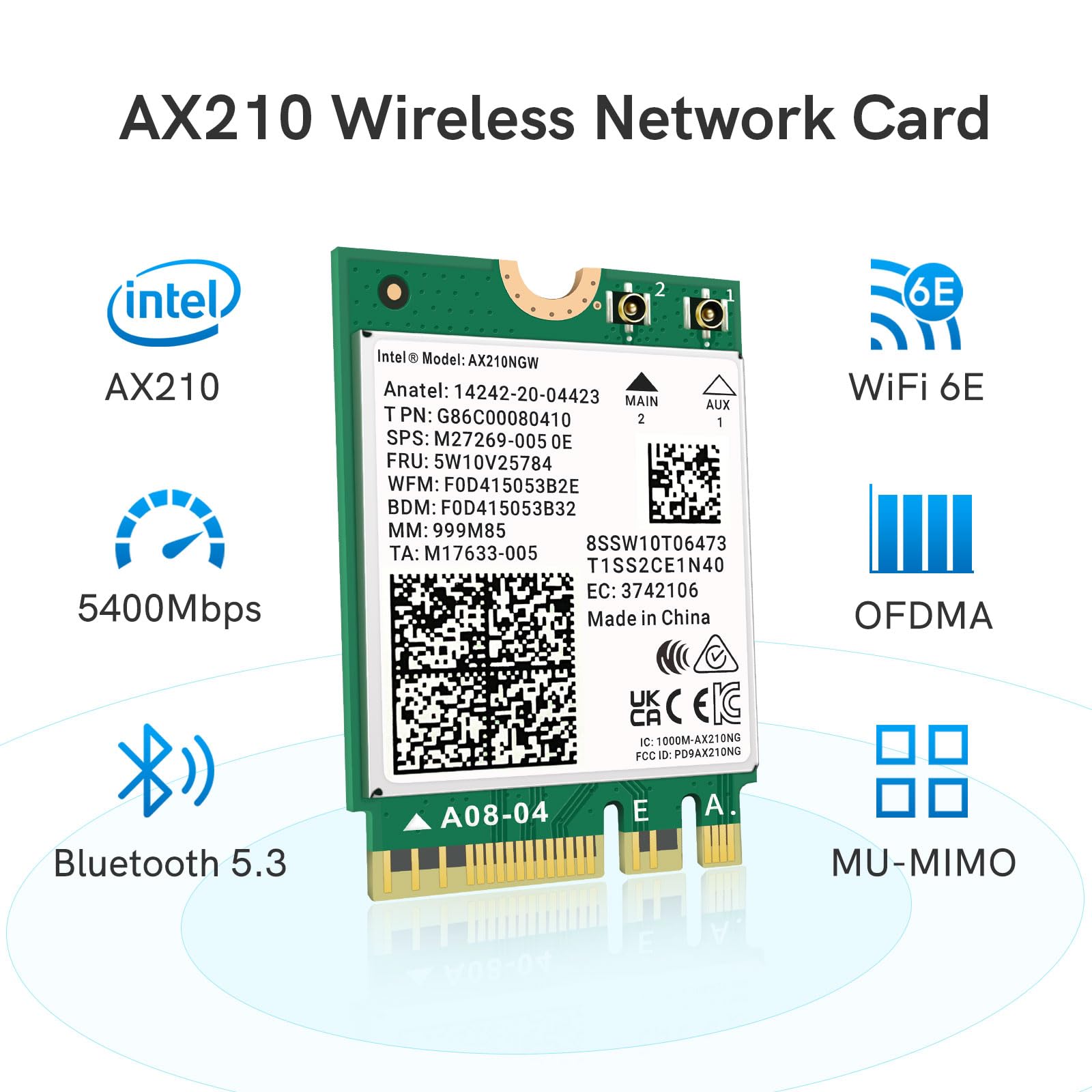 QFly WiFi 6 Card AX200NGW Wireless Network Card 2.4GHz 5GHz MU-MIMO Wi-Fi 6 (802.11ax) Module Adapter with Bluetooth 5.2 for PC Laptop Support Windows 10/11 64bit Gigabit M.2/NGFF