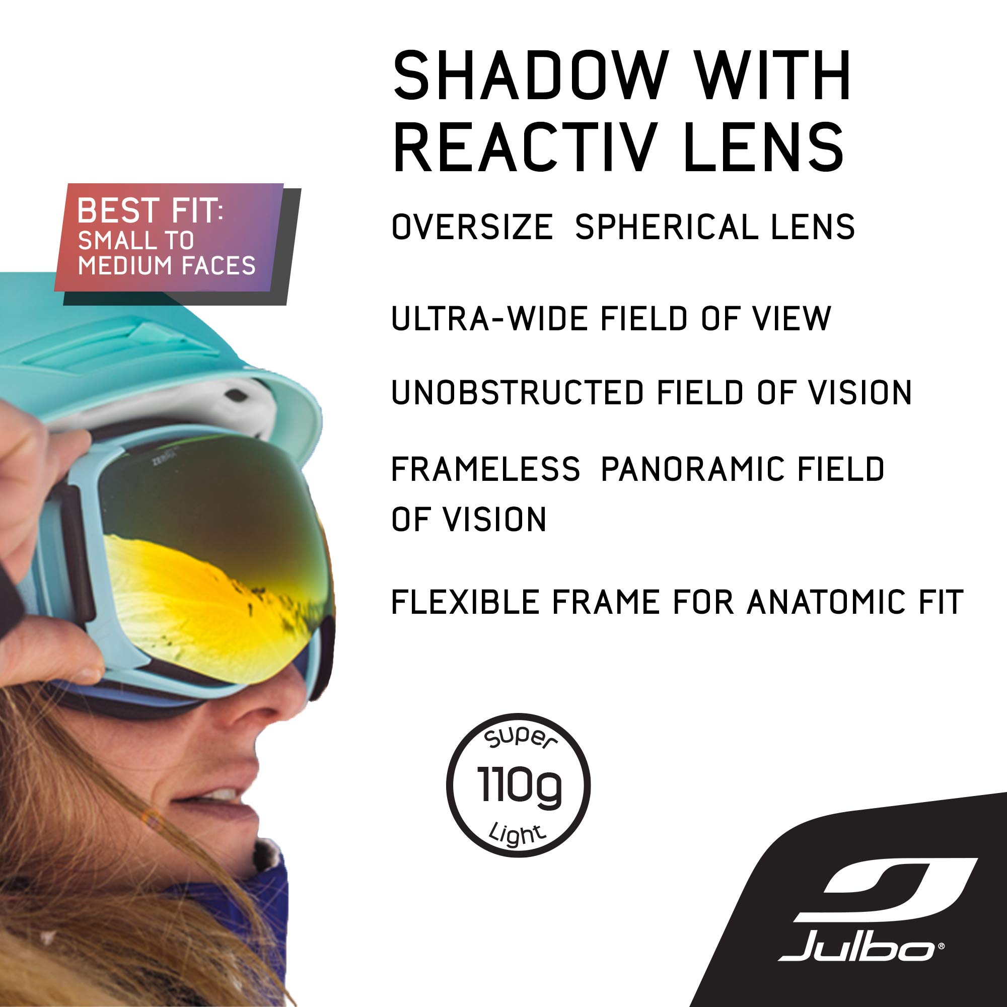 Julbo Shadow Snow Goggles, Black/Army Frame - REACTIV 2-4 Polarized Brown Lens w/Blue Mirror