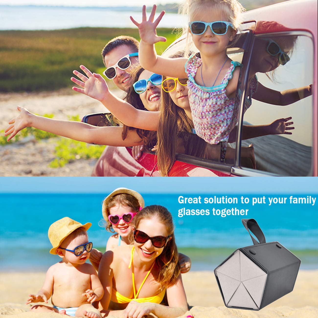 Kenpal Sunglasses Storage Organizer Holder Foldable Travel Case with 5 Slot Compartments for Multiple Glasses (Black)