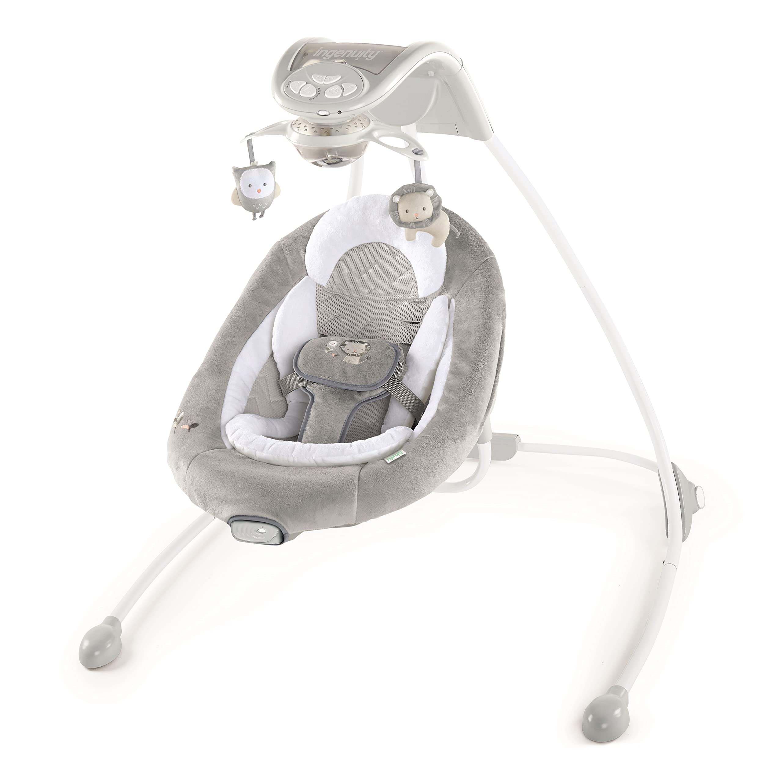Ingenuity InLighten 6-Speed Foldable Baby Swing with Light Up Mobile, Swivel Infant Seat and Nature Sounds, 0-9 Months Up to 20 lbs (Twinkle Tails Bunny)